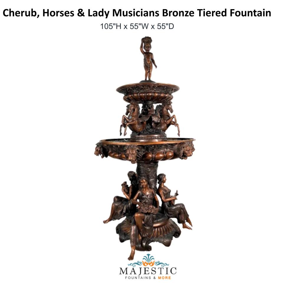 Cherub, Horses & Lady Musicians Bronze Tiered Fountain — Majestic ...